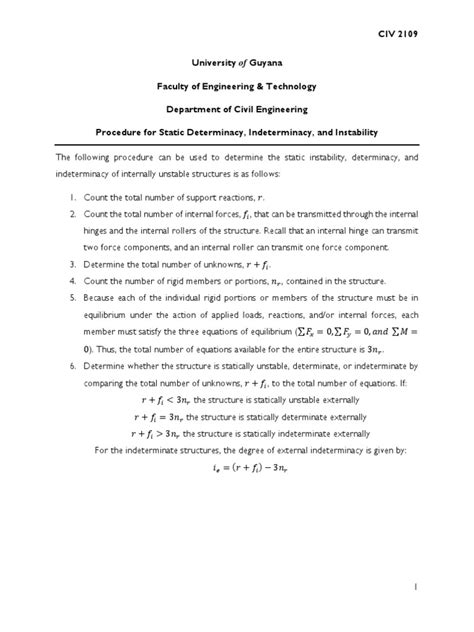 Procedure For Static Determinacy Indeterminacy And Instability Pdf