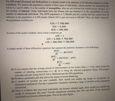 Solved The Sir Model Kermack And Mckendrick Is A Simple