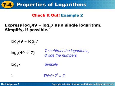 Ppt Use Properties To Simplify Logarithmic Expressions Translate