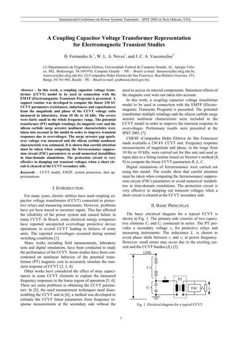 Pdf A Coupling Capacitor Voltage Transformer Representation For