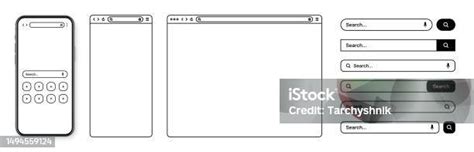 스마트폰 웹 브라우저 도구 모음과 검색 창 필드가 있는 인터넷 페이지 창 플랫 스타일 라인 아트의 현대적인 웹 사이트 컴퓨터