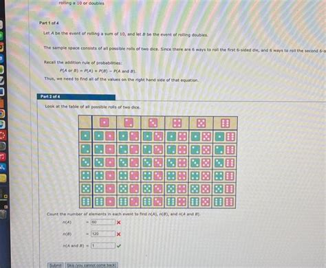 Solved Part 1 Of 4 Let A Be The Event Of Rolling A Sum Of 10
