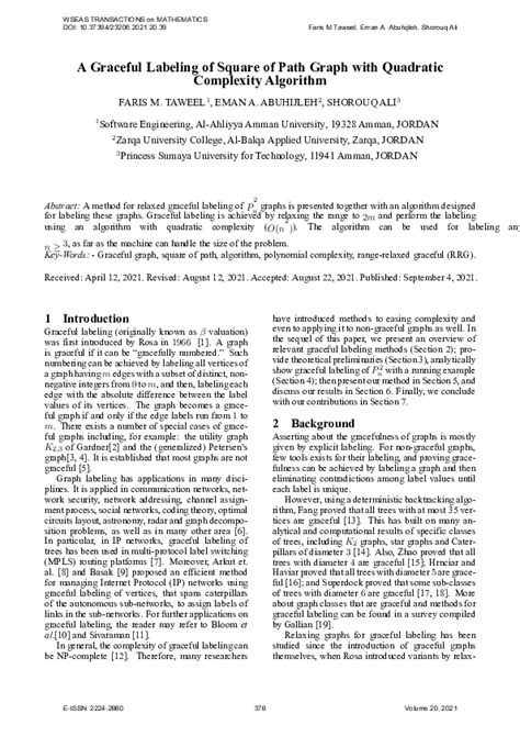 Pdf A Graceful Labeling Of Square Of Path Graph With Quadratic Complexity Algorithm