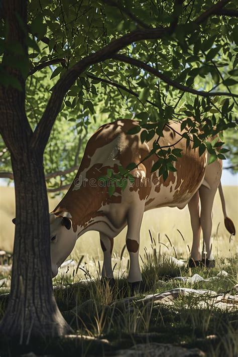 Animated Cow Grazing Under A Shady Tree Stock Illustration Illustration Of Model Modern