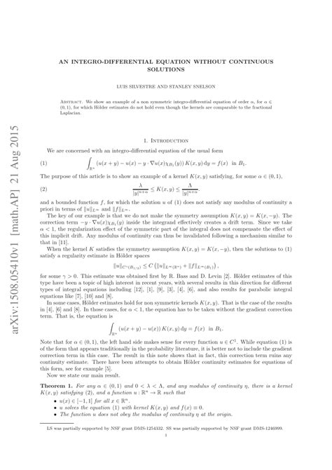 Pdf An Integro Differential Equation Without Continuous Solutions