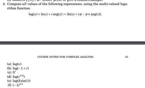 Solved Compute All Values Using The Multi Valued Logarithm