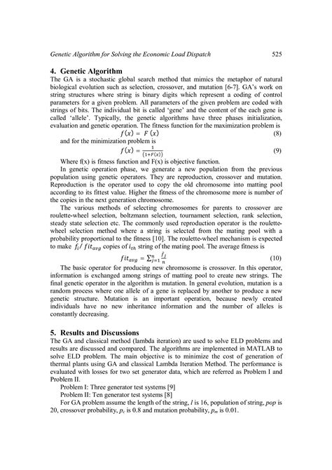 Genetic Algorithm For Solving The Economic Load Dispatch Pdf
