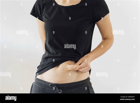 Young Woman Holding Her Belly Fat Weight Access Diabetic Tummy