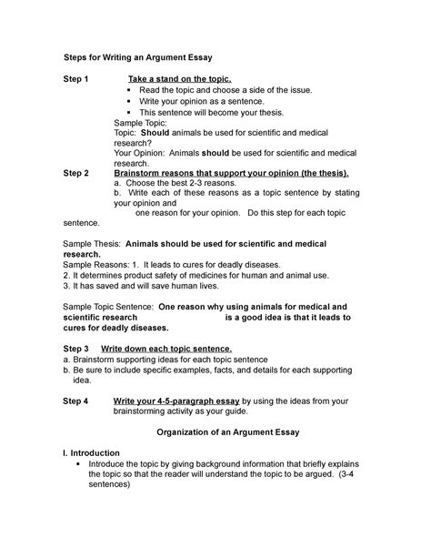 Argument Essay Assignment Steps For Writing An Argument Essay Step 1 Take A Stand On The