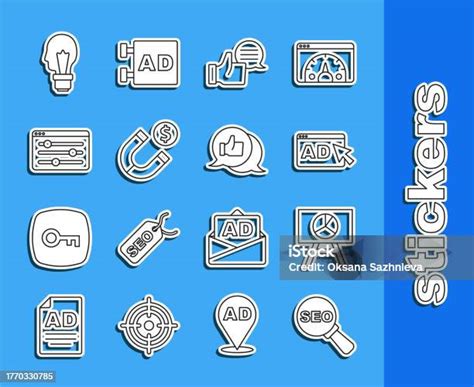 라인 Seo 최적화 그래프 차트가 있는 보드 광고 고객 제품 평가 마그넷 머니 브라우저 설정 아이디어 및 아이콘의 전구 개념 설정 벡터 5에 대한 스톡 벡터 아트 및 기타