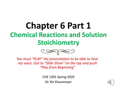 Chemical Reactions Solution Stoichiometry Presentation