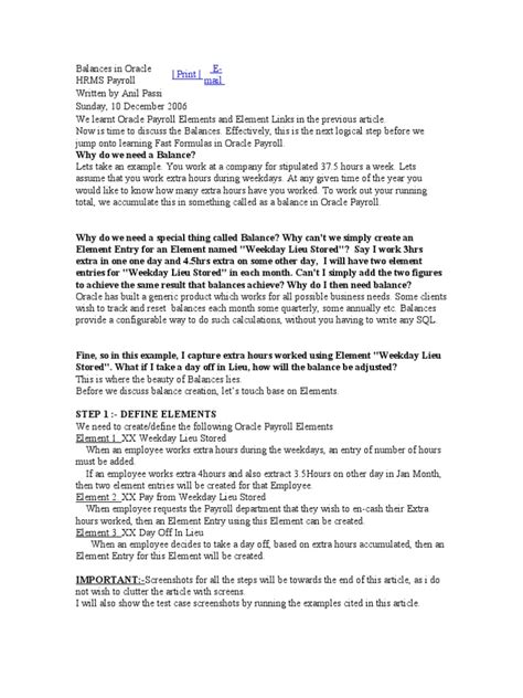 Balances In Oracle Hrms Payroll Pdf Payroll Employment