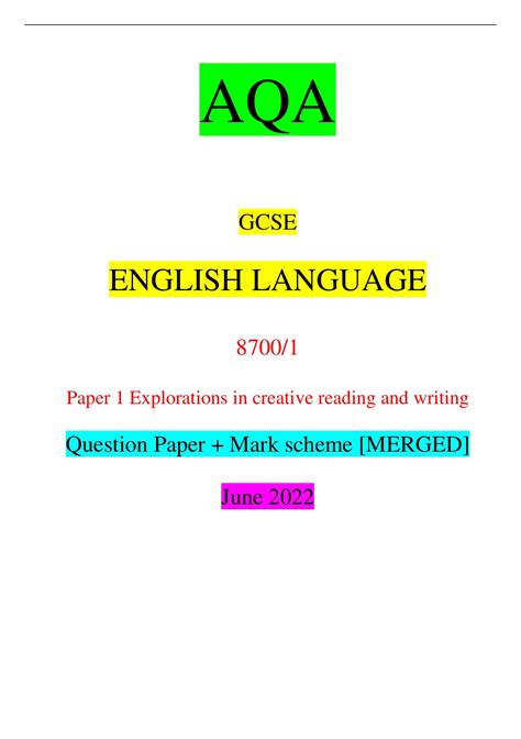Aqa Gcse English Language 8700 1 Paper 1 Explorations In Creative Reading And Writing Question