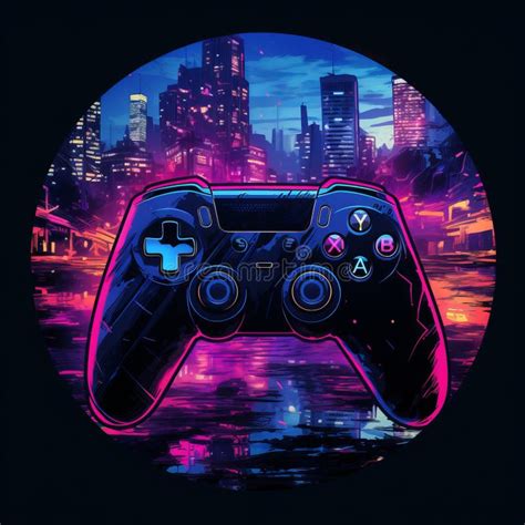 A Video Game Controller In Front Of A City At Night Stock Illustration