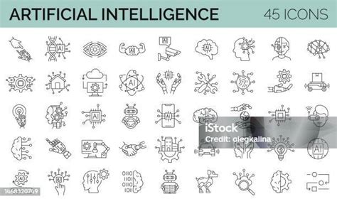 45 인공 지능 로봇 기계 학습 아이콘 세트 편집 가능한 획선 모음 벡터 그림 과학에 대한 스톡 벡터 아트 및 기타 이미지 과학 뇌 로봇 Istock