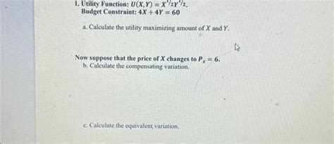 solved 1 utility function u x y x1 2y1 2 budget