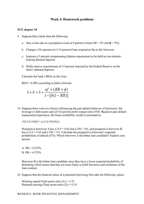 Week 4 Problems Tutorial Work Answers Bank3011 Bank Financial
