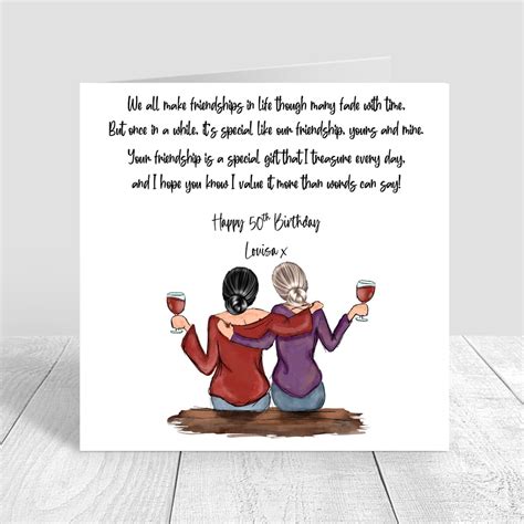 Womens Personalised Best Friend Happy Birthday Handmade Card For