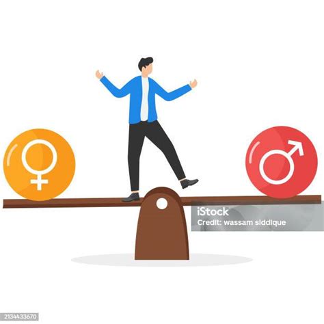 Gender Equality Concept With Gender Symbol Balancing On Scales Stock