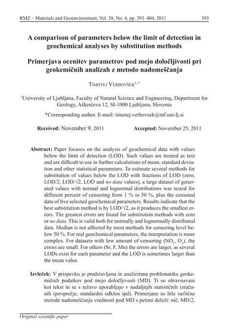 Pdf A Comparison Of Parameters Below The Limit Of Detection In Geochemical Analyses By