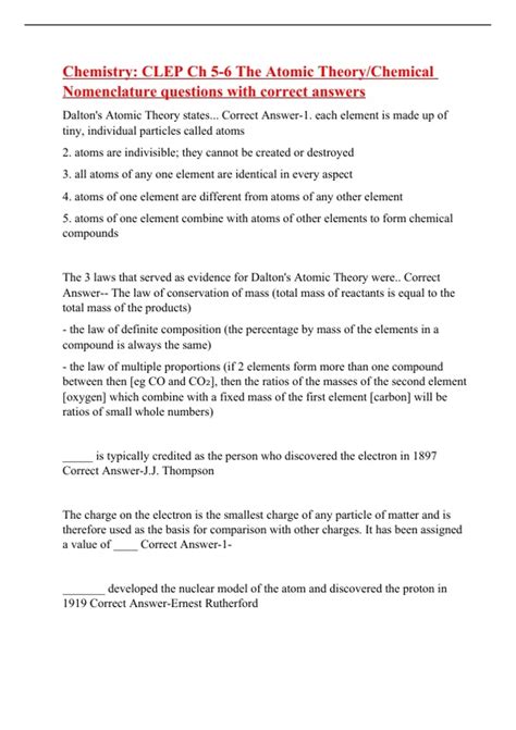Chemistry Clep Ch 5 6 The Atomic Theory Chemical Nomenclature