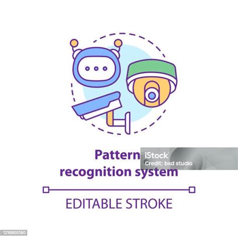 패턴 인식 시스템 개념 아이콘입니다 로봇 감시 아이디어 얇은 라인 그림 혁신적인 Cctv 카메라 특별한 미래 전자 제품 벡터 절연 윤곽선 도면 편집 가능한 스트로크 0명에