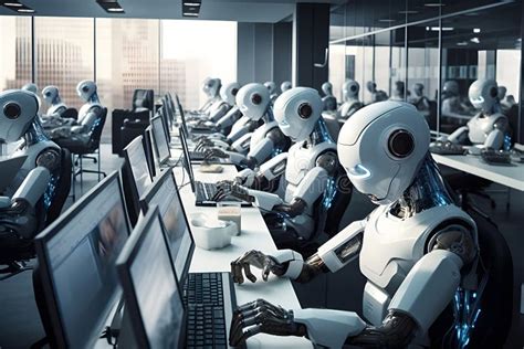 Many Robots Working With Computers In An Office Stock Illustration Illustration Of