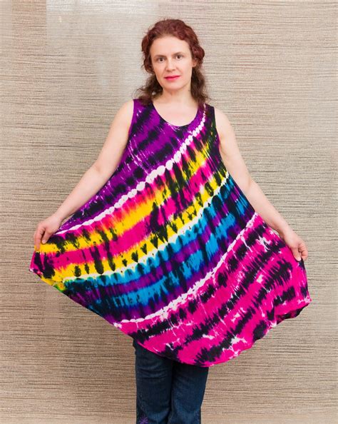 Plus Size Tie Dye Tunic Colourful Hippie Festival Dress Boho