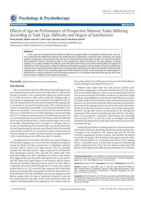 Pdf Effects Of Age On Performance Of Prospective Memory Tasks
