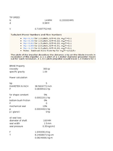 Power Calculation For Agitator