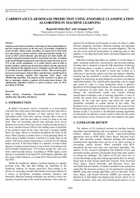 Pdf Cardiovascular Disease Prediction Using Ensemble Classification Algorithm In Machine Learning
