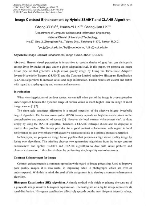 Image Contrast Enhancement By Hybrid 3saiht And Clahe Algorithm