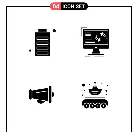 Set Of 4 Modern Ui Icons Symbols Signs For Battery Computer Full Sync Announce Editable Vector