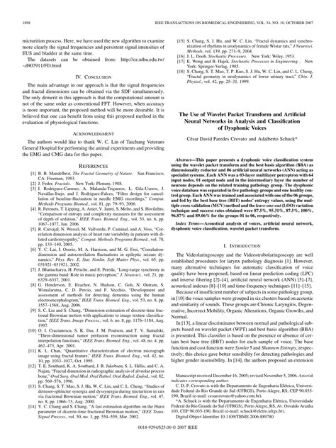 Pdf The Use Of Wavelet Packet Transform And Artificial Neural Networks In Analysis And