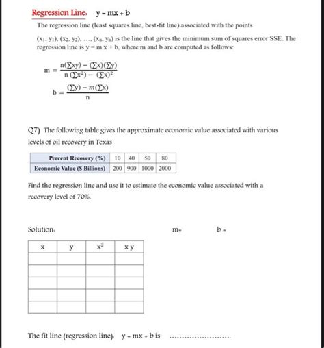 solved regression line y−mx b the regression line least