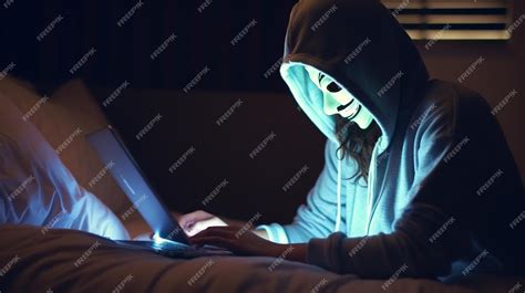Premium Photo Hacker Wearing Mask Stealing Passwords And Secret