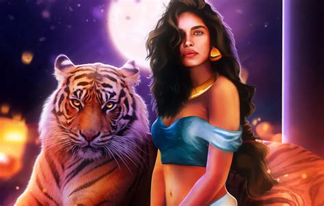 Wallpaper Girl Tiger Fantasy Art Art Jasmine Aladdin Jasmine