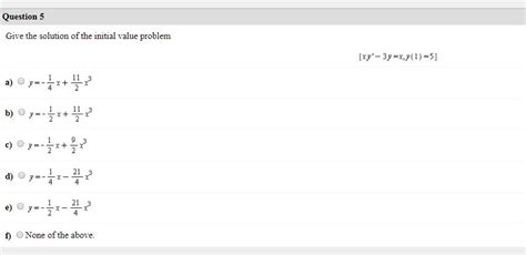solved question 5 give the solution of the initial value