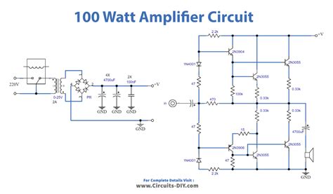 100 Watt Amplifier Circuit Using 2n3055 Transistors