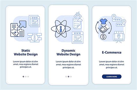 Light Blue Onboarding Mobile App Screen Showcasing Various Website Layout Types Vector Carousel