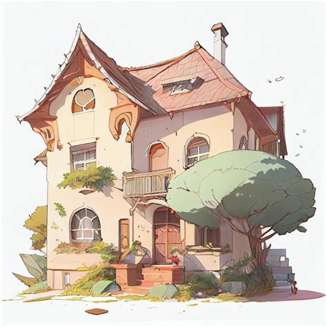 Studio Ghibli House Design Illustration Tree House Cartoon Home Design Ideas Foto Premium