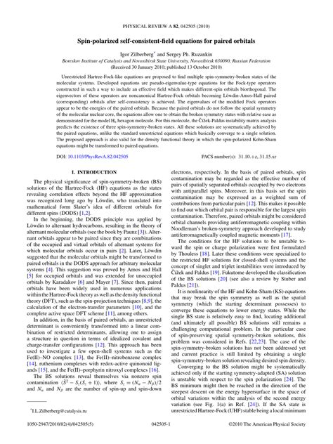 Pdf Spin Polarized Self Consistent Field Equations For Paired Orbitals