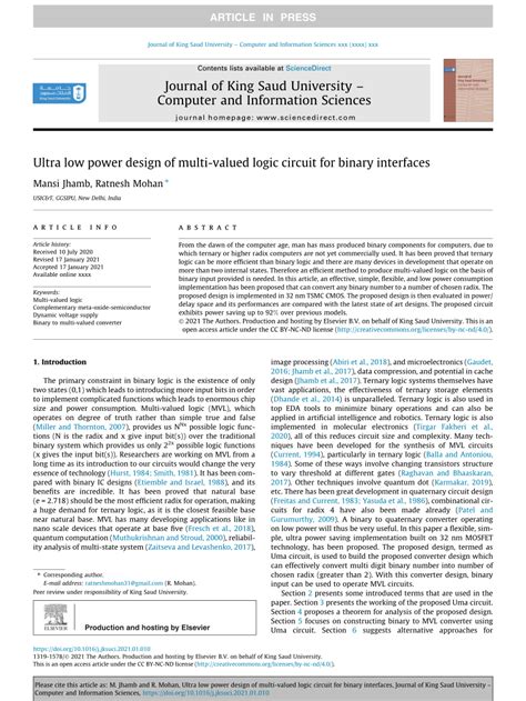 Pdf Ultra Low Power Design Of Multi Valued Logic Circuit For Binary Interfaces