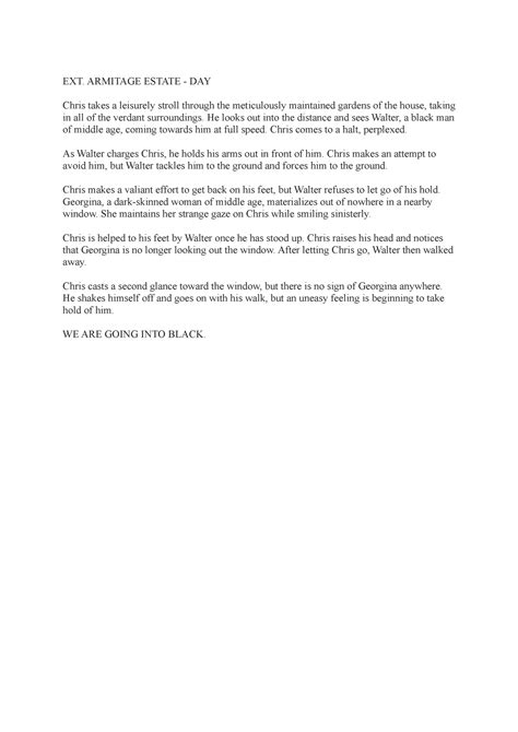 Writing Exercise Screenscripting A Scene From Get Out Start Assignment Ext Armitage