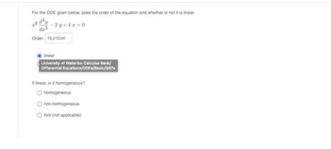 Solved For The ODE Given Below State The Order Of The Chegg