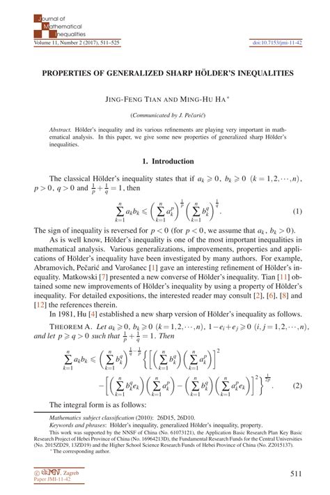 Pdf Properties Of Generalized Sharp Hölders Inequalities
