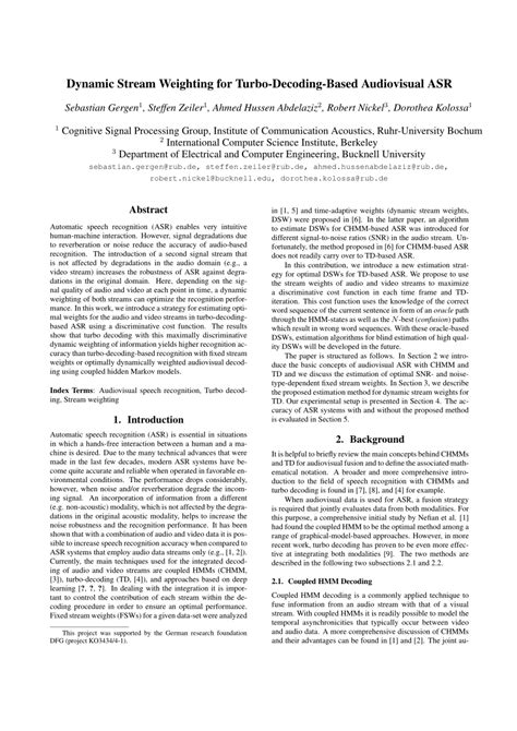 Pdf Dynamic Stream Weighting For Turbo Decoding Based Audiovisual Asr