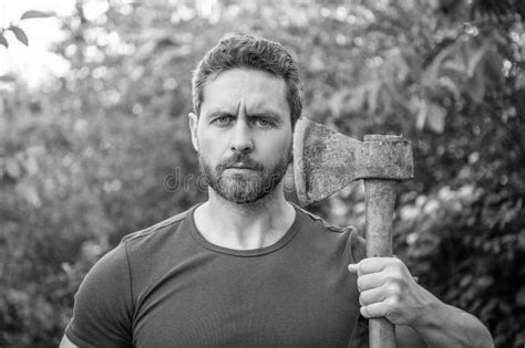Mature Bearded Masculine Guy With Axe Masculine Guy With Axe Outdoor