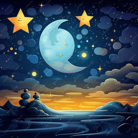 Ilustración De La Luna Y Las Estrellas Para Niños Foto Premium