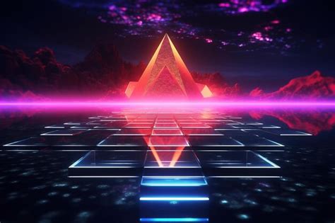 premium ai image 3d render neon lines rhombus shape inside empty room